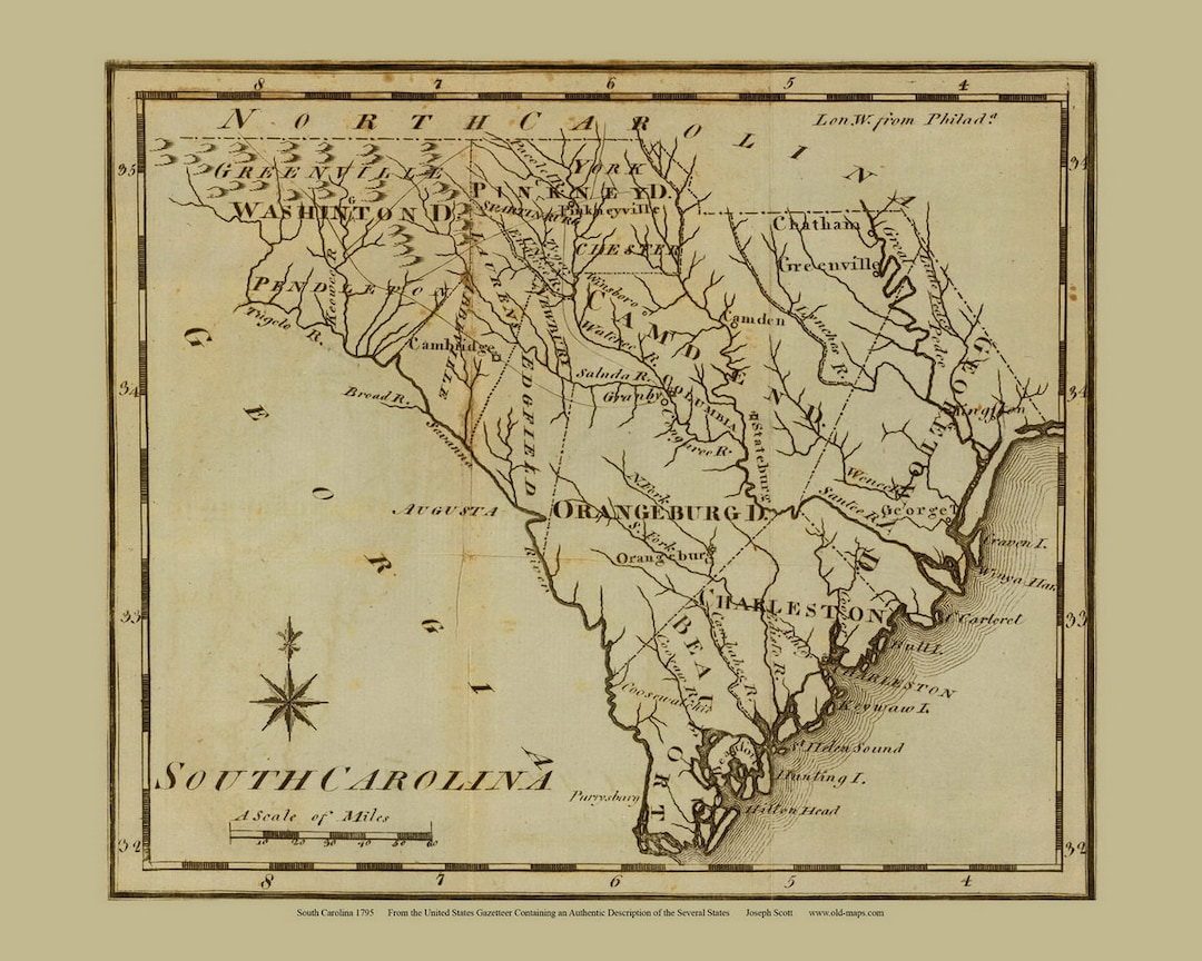 South Carolina 1795 - Old Map Reprint USA 1795 Gazetteer Atlas 15 - Etsy