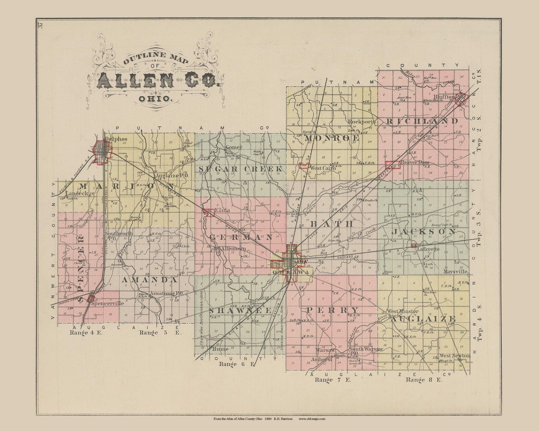 Allen County, Ohio 1880 - Old Town Map Reprint - Homeowner Names ...