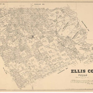 Ellis County, Texas 1879 Old Wall Map Reprint With Land Owners Names ...