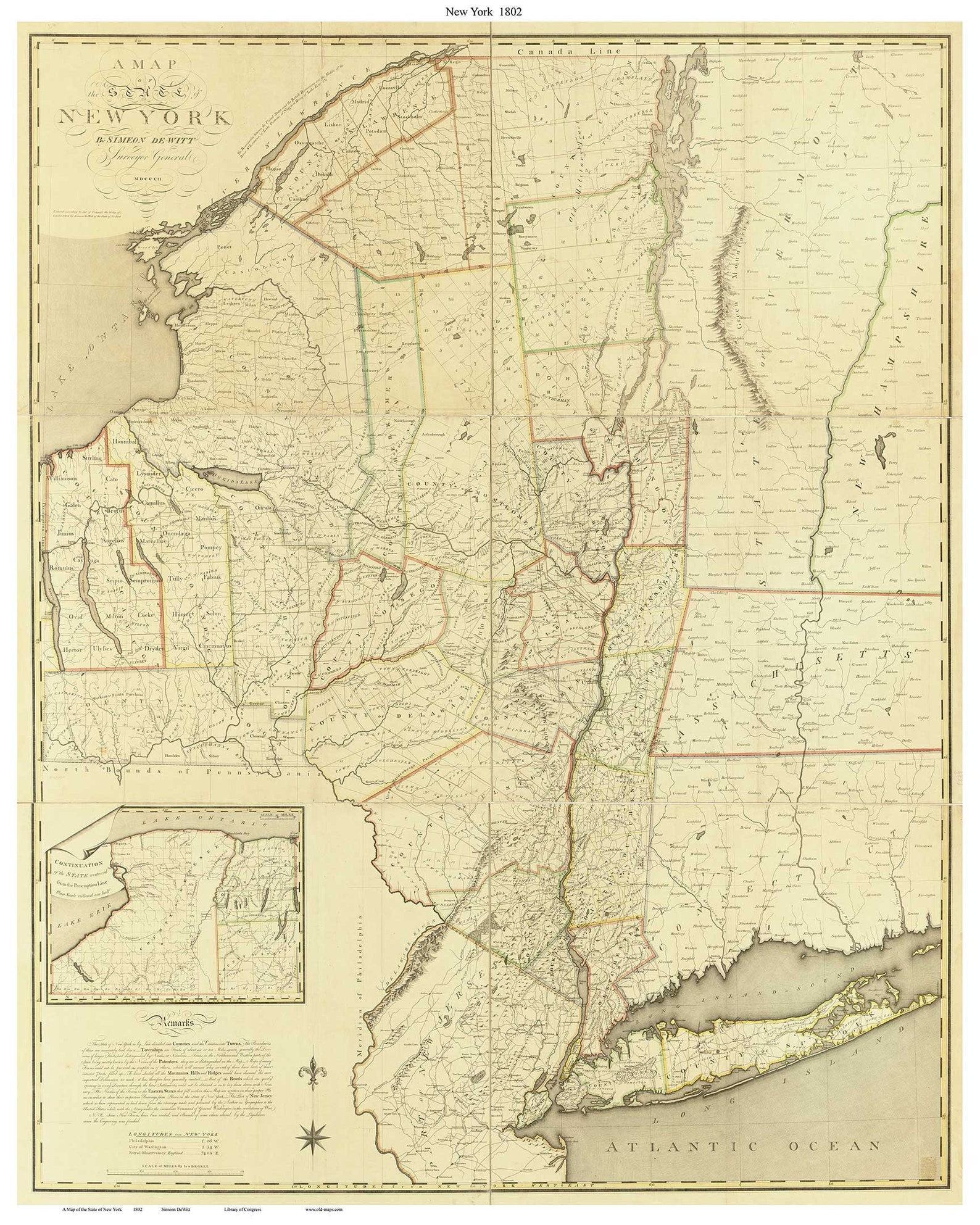 New York State 1802 Map Dewitt Reprint - Etsy