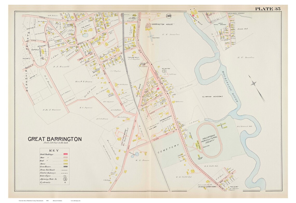 Great Barrington Village South 1904 Old Town Street Map - Etsy