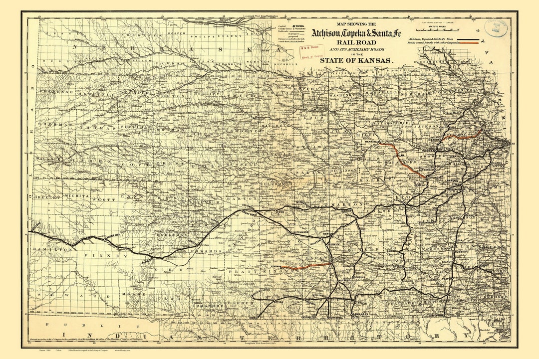 Kansas 1886 - State Map Colton - Old Map Reprint - Etsy