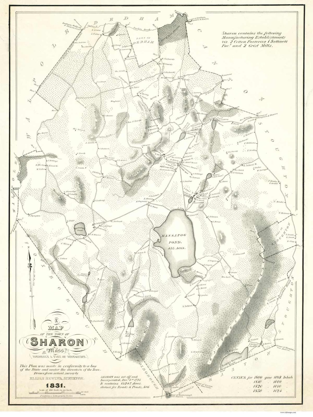 Sharon 1831 - Old Town Map - Homeowner Names - Norfolk County ...