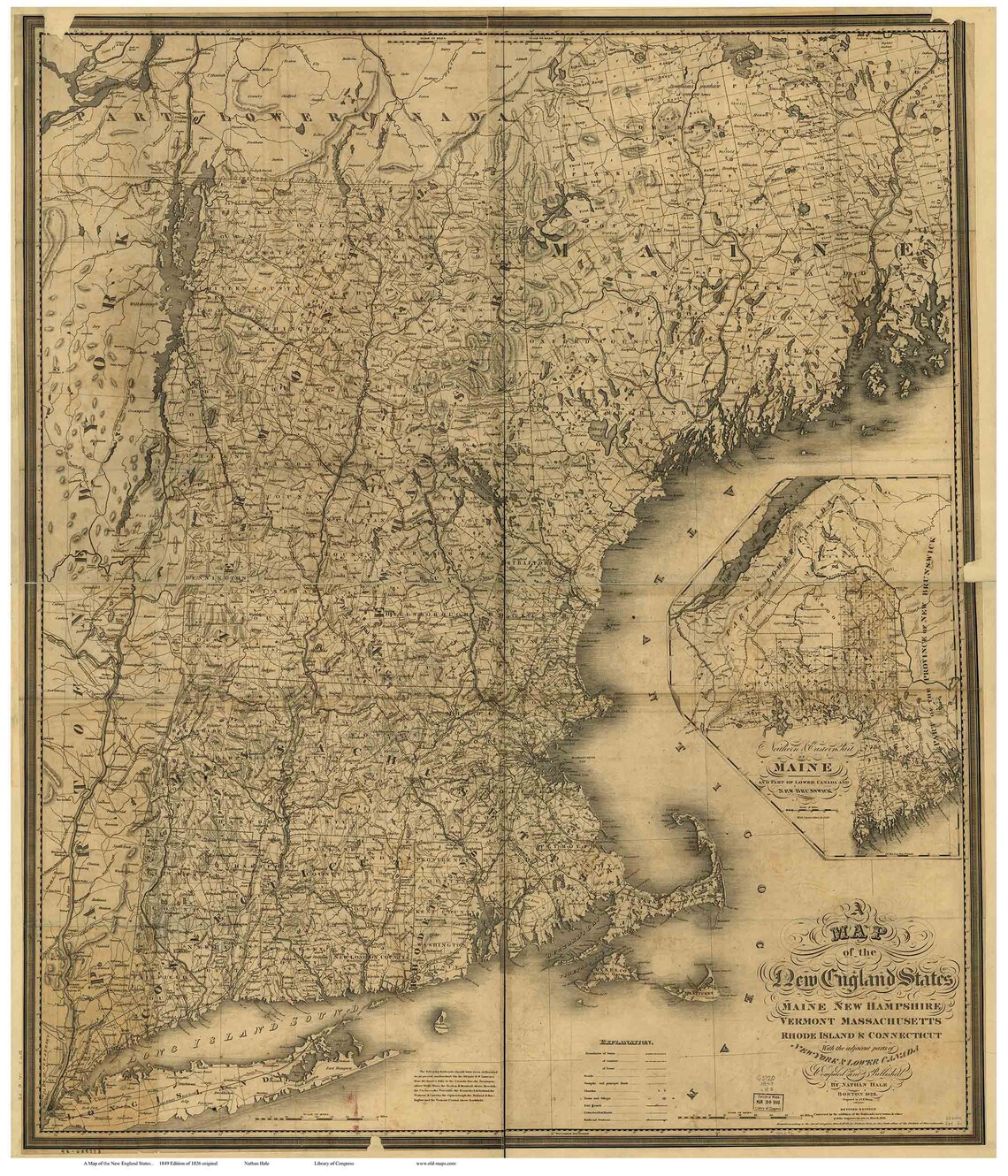 New England - 1849 Old Map Reprint - Nathan Hale - NE Maps - Etsy