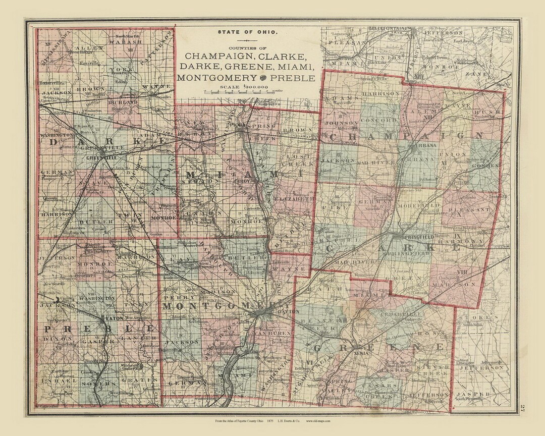 Champaign County 1875 - Old Town Map Reprint - Fayette County Ohio ...