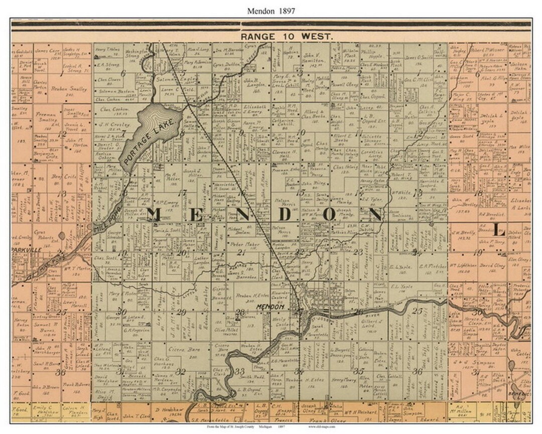 Mendon 1897 Old Town Map With Homeowner Names - Michigan St. Joseph ...