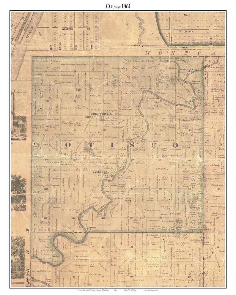 Otisco 1861 Old Town Map with Homeowner Names Crooks Corner | Etsy