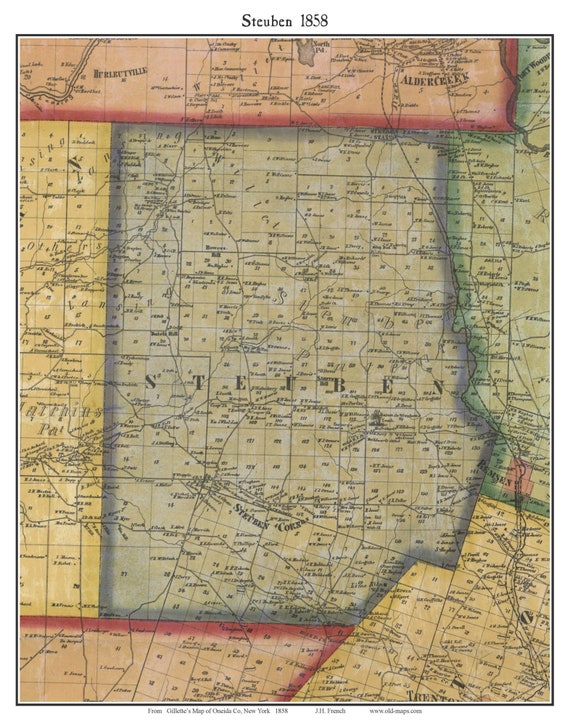 Stuben 1858 Old Town Map With Homeowner Names New York | Etsy