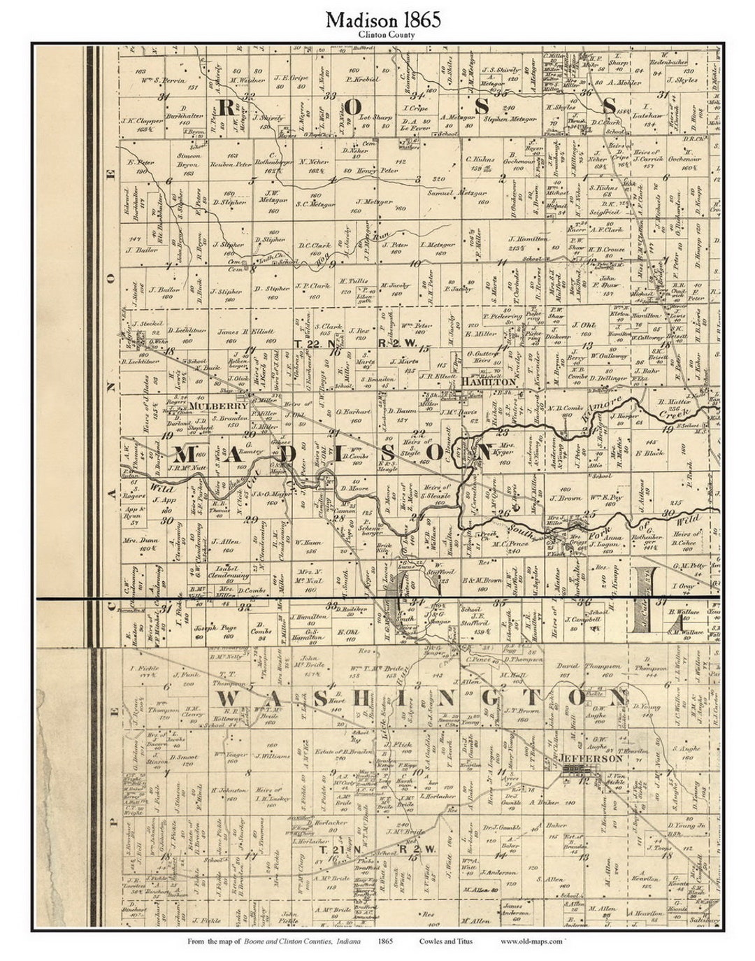 Madison 1865 Old Town Map With Homeowner Names Indiana Mulberry ...
