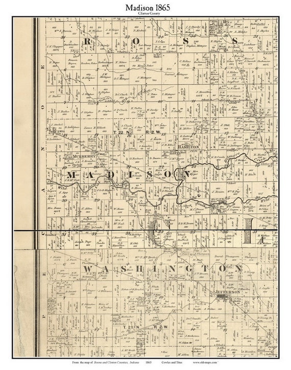 Madison 1865 Old Town Map With Homeowner Names Indiana - Etsy