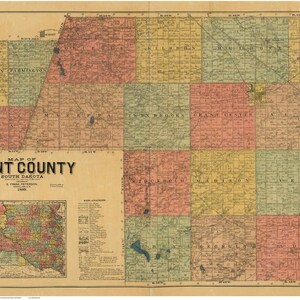 Grant County South Dakota 1899 - Old Wall Map With Landowner Names ...
