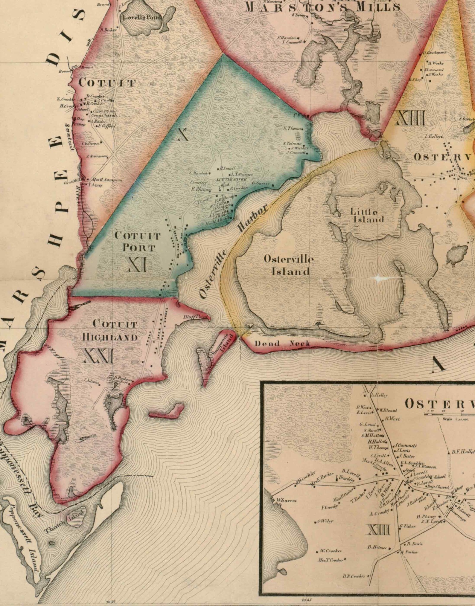 Barnstable 1856 Old Town Map Sandy Neck Osterville Hyannis - Etsy