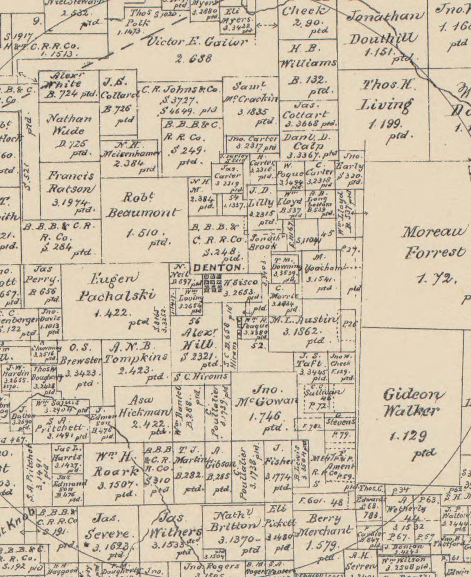 Denton County Texas 1879 Old Wall Map Reprint With Land | Etsy