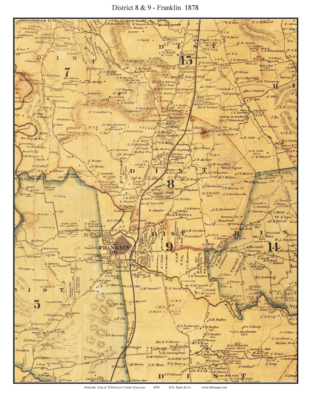 Districts 8 & 9 Franklin 1878 Old Town Map With Homeowner - Etsy