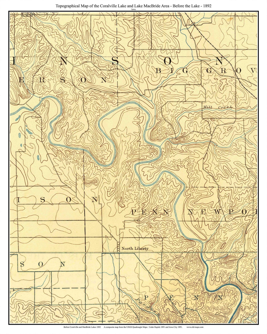 Coralville Lake (before the Lake) 1892 - Lake Macbride - Old Map Topo ...