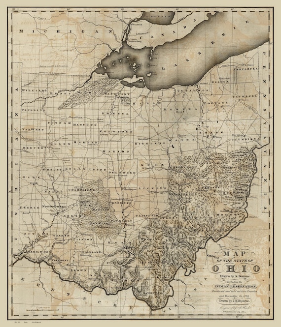 Ohio 1820 Indian Reservations State Map by Bourne Reprint | Etsy