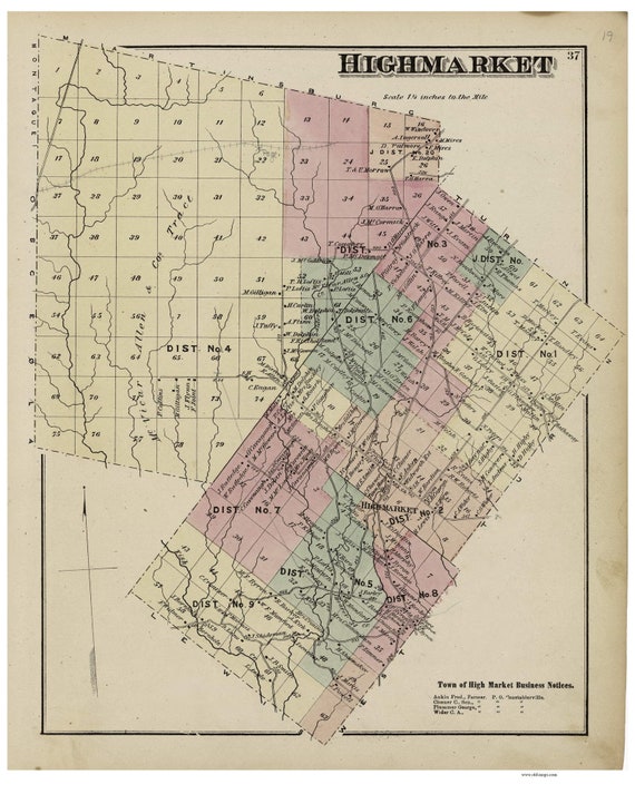 Highmarket 1875 Old Town Map Reprint Lewis County New | Etsy