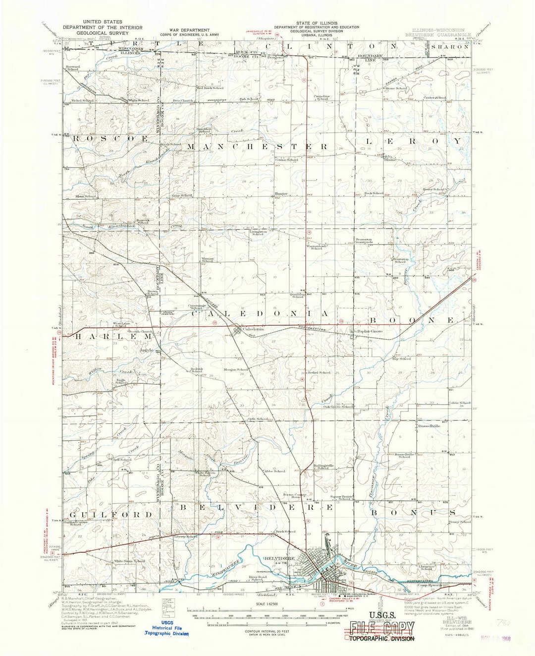 Belvidere 1944 Old Topo Map Caledonia Quad Reprint 15x15 USGS ...