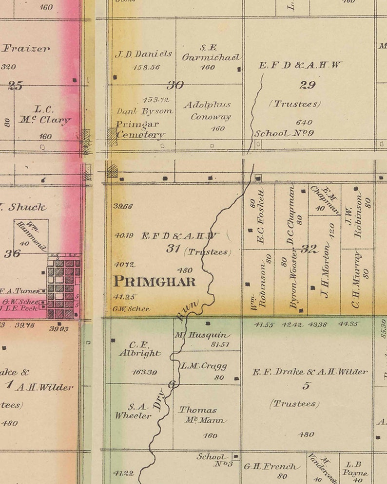 O'brien County Iowa 1884 Old Wall Map With Landowner Names Farm Lines ...