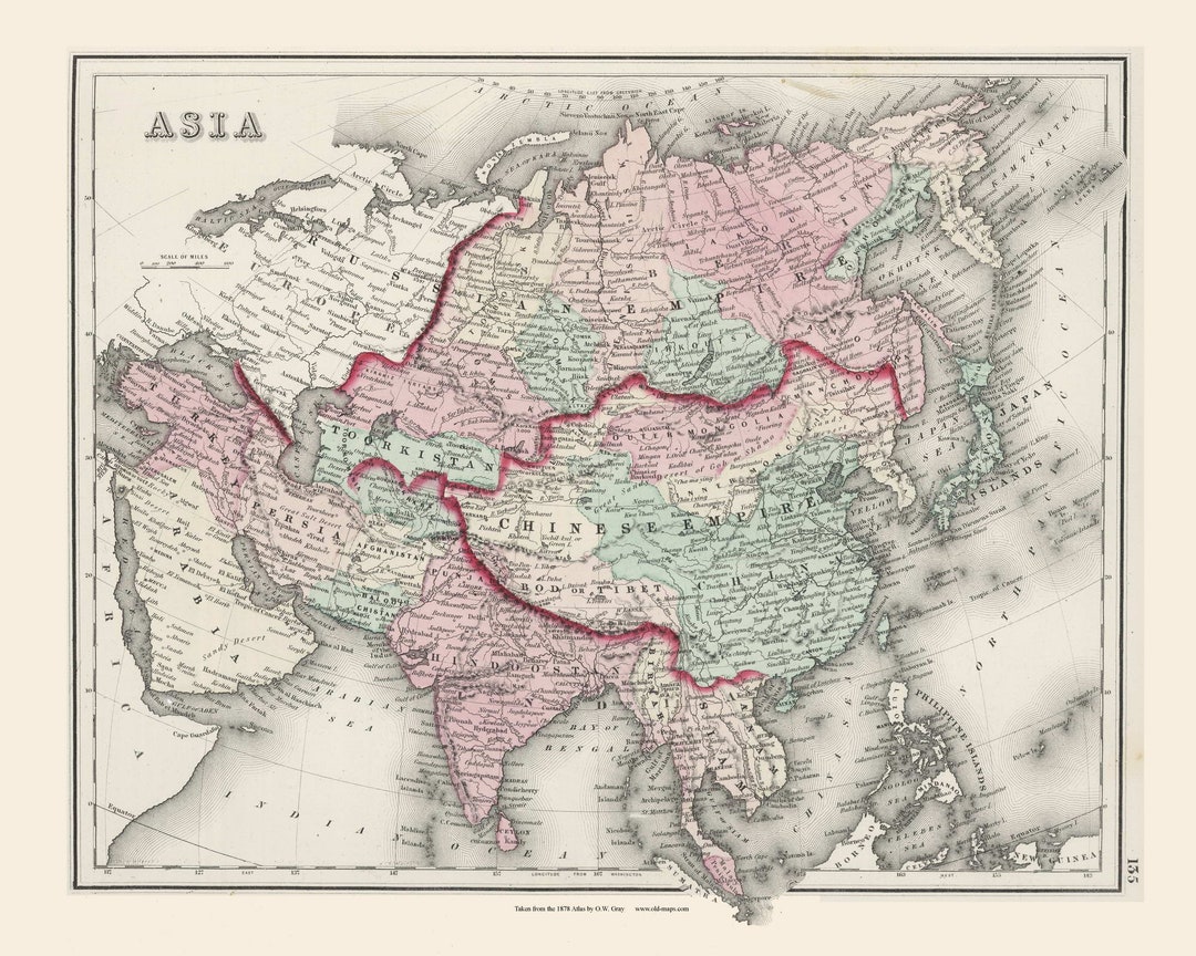Asia 1878 Old Map - O.W. Gray Europe - World Map USA Atlas - Etsy