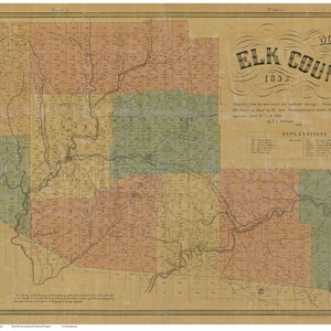 Elk County Pennsylvania 1855 A - Old Wall Map With Homeowner Names ...