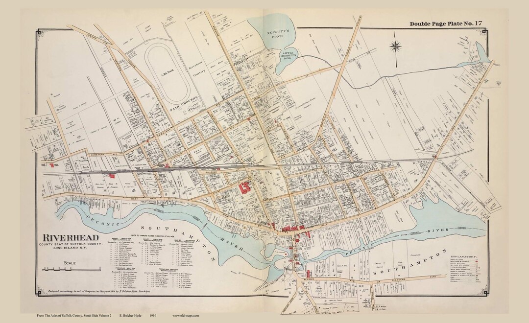 Riverhead - 1916 - Long Island New York - Suffolk Co Atlas V2 Town Map ...