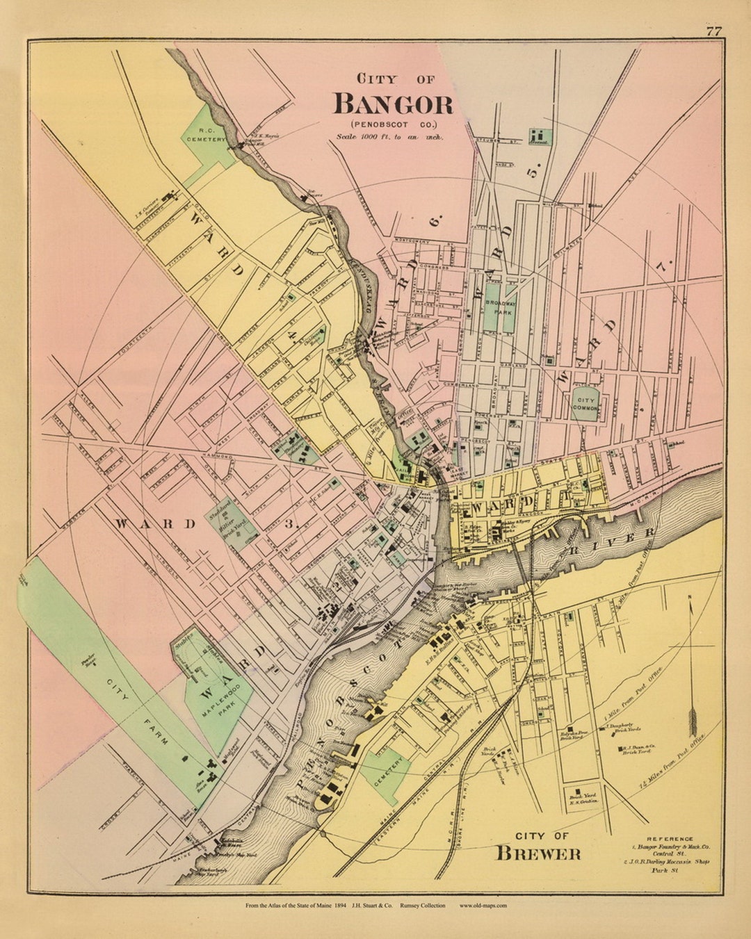 Bangor 1894 Old Map Reprint Maine State Atlas Stuart 042 - Etsy