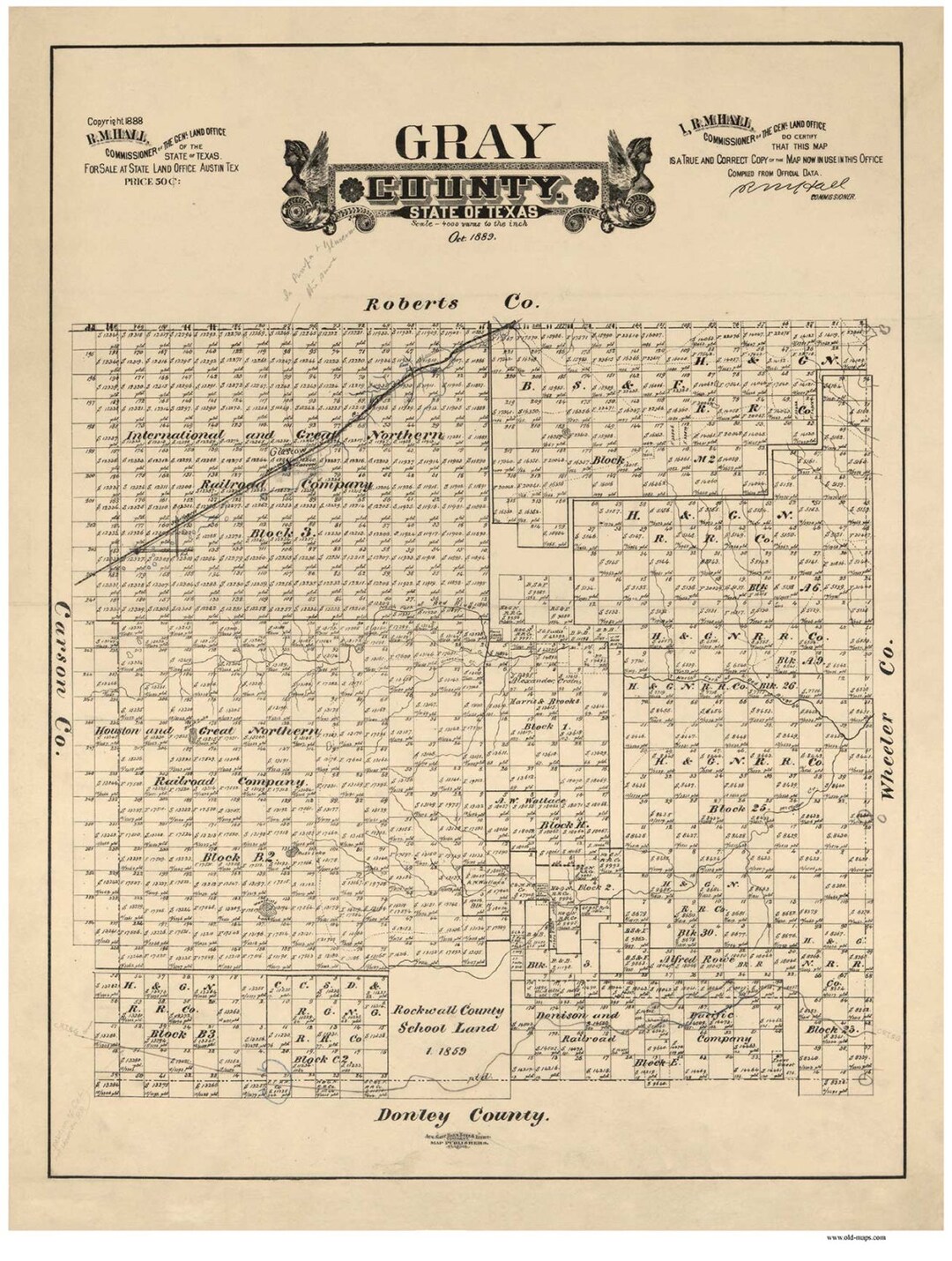 Gray County, Texas 1889 Old Wall Map Reprint With Land Ownership ...