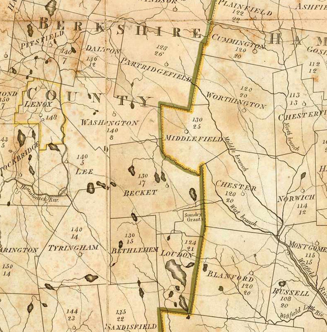 Massachusetts - Western Part 1801 Map by Carleton Old Map Reprint - MA ...