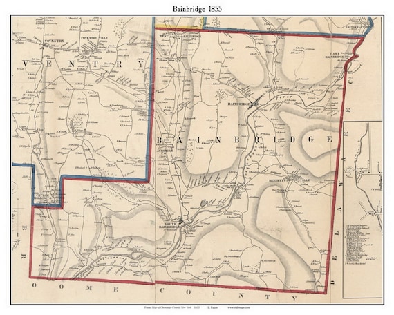 Bainbridge 1855 Old Town Map With Homeowner Names New York | Etsy