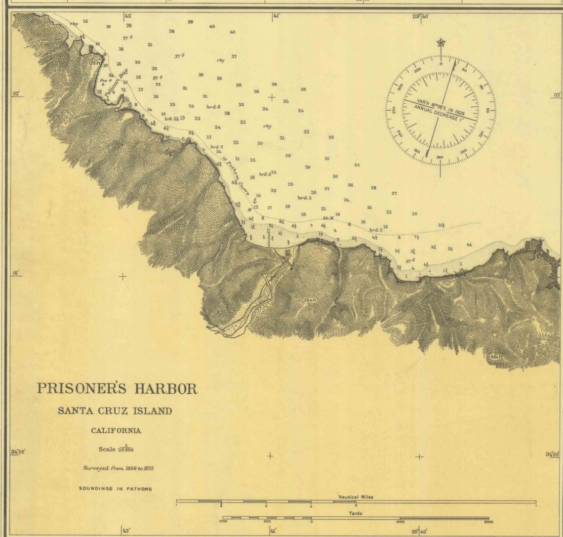 Santa Barbara Islands Harbors 1927 Nautical Map - PC Harbors 5126 ...