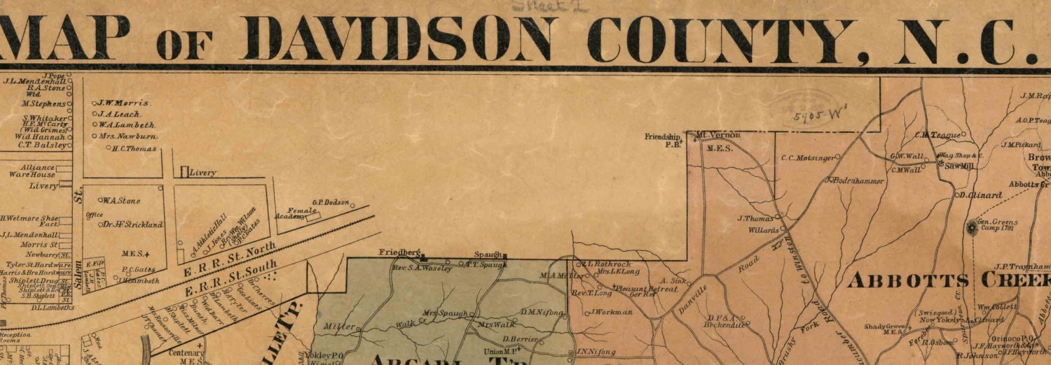 Davidson County North Carolina 1890 Old Wall Map With | Etsy