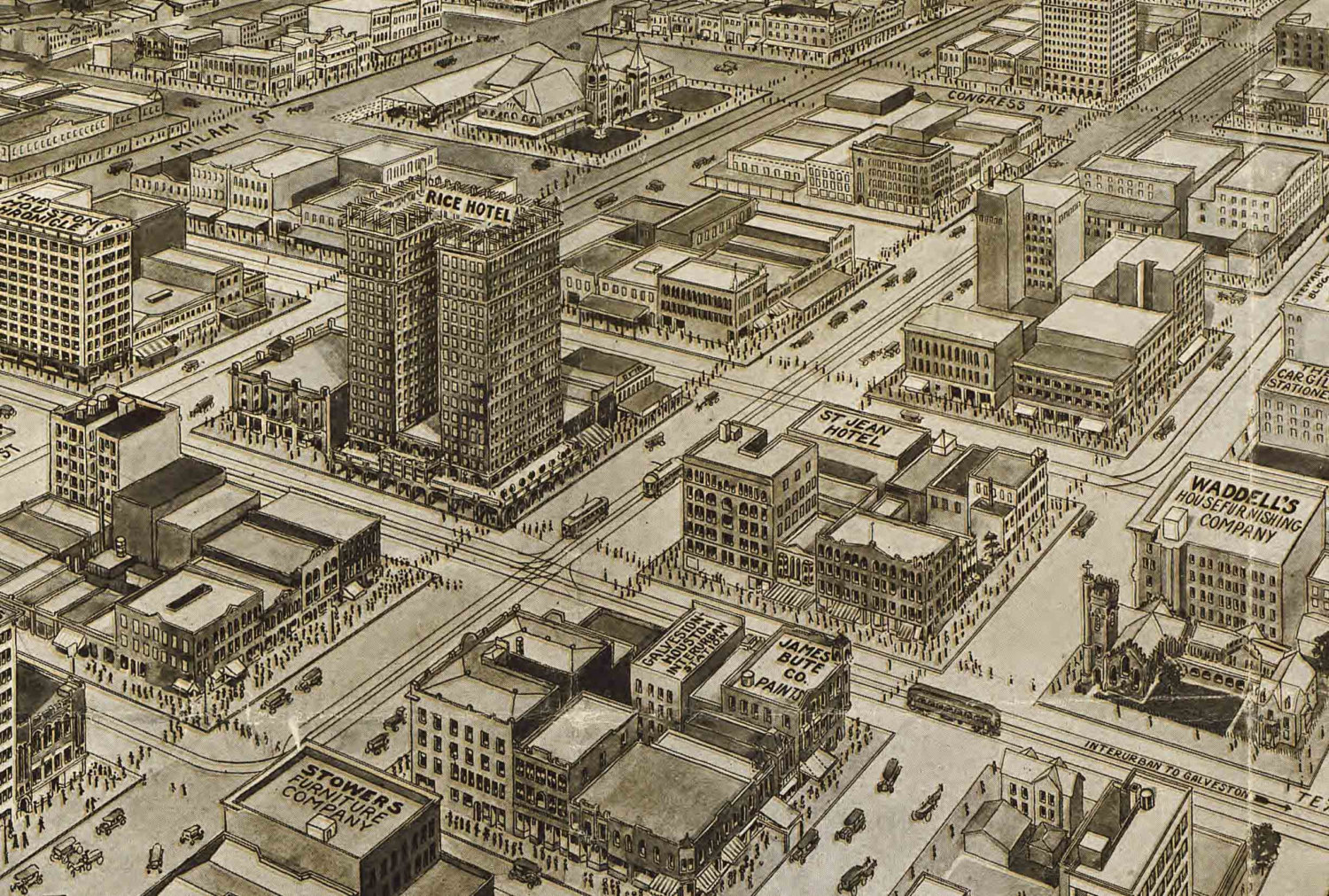 Houston, Texas - 1912 - Birds Eye View Map "a Modern City" Reprint ...