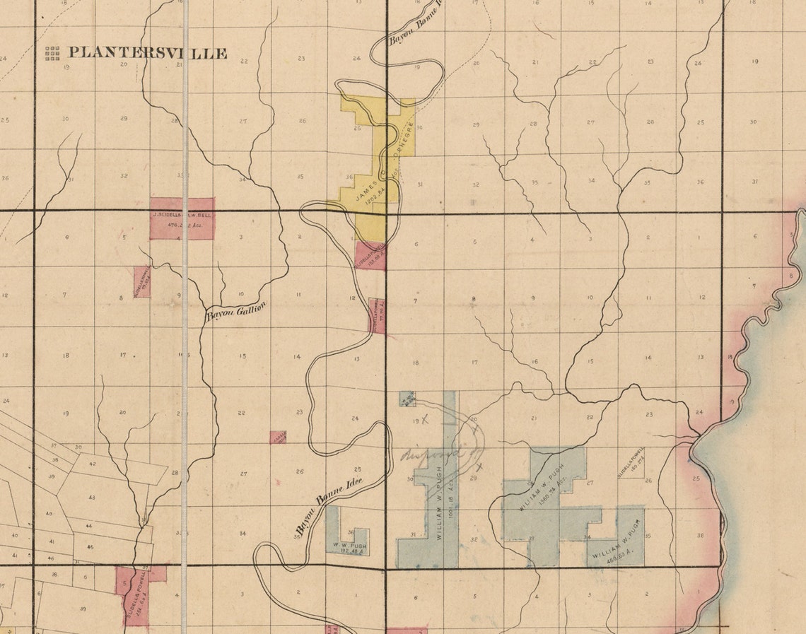 Morehouse Parish Louisiana 1860 - Old County Wall Map With Farm Lines ...