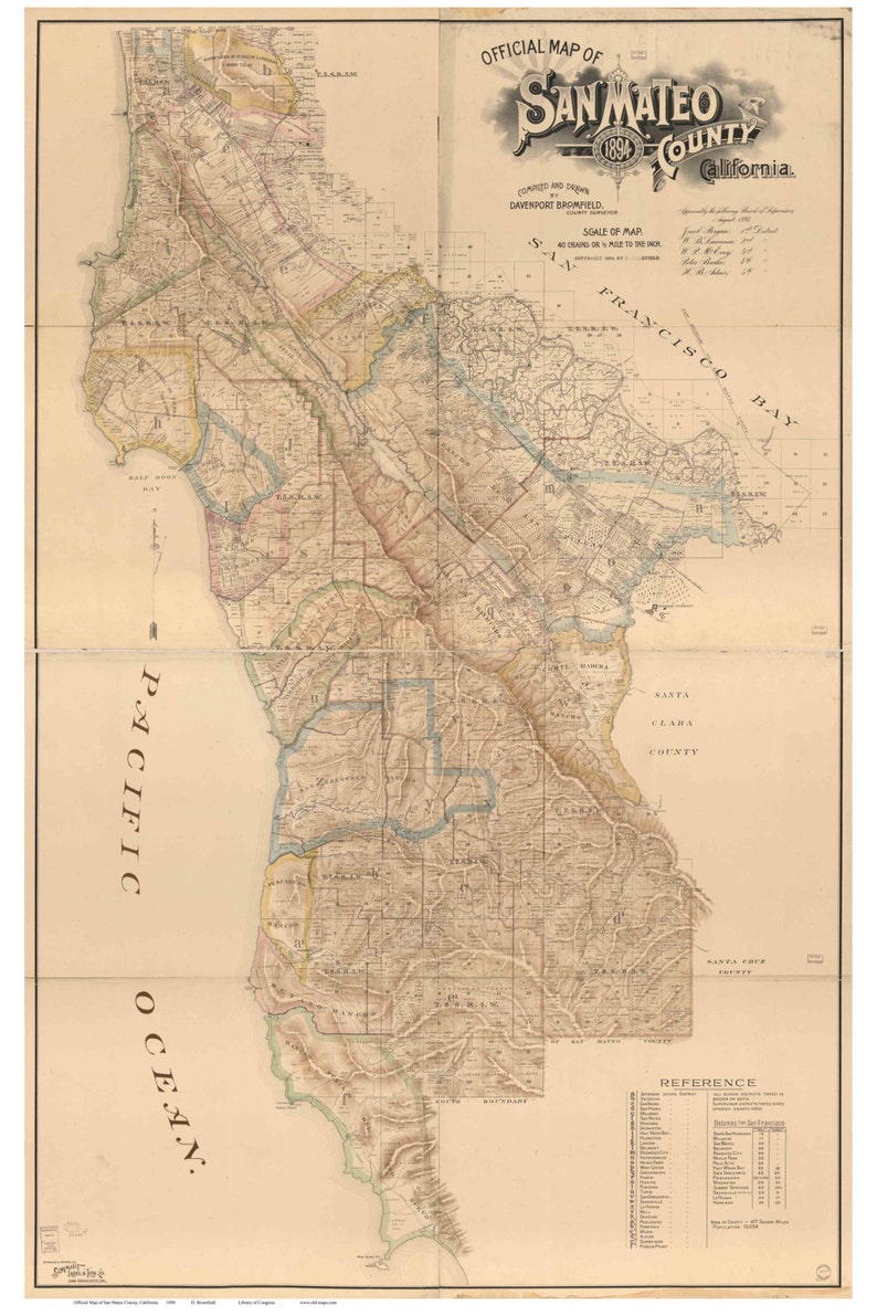San Mateo California County 1894 Old Wall Map Reprint With - Etsy