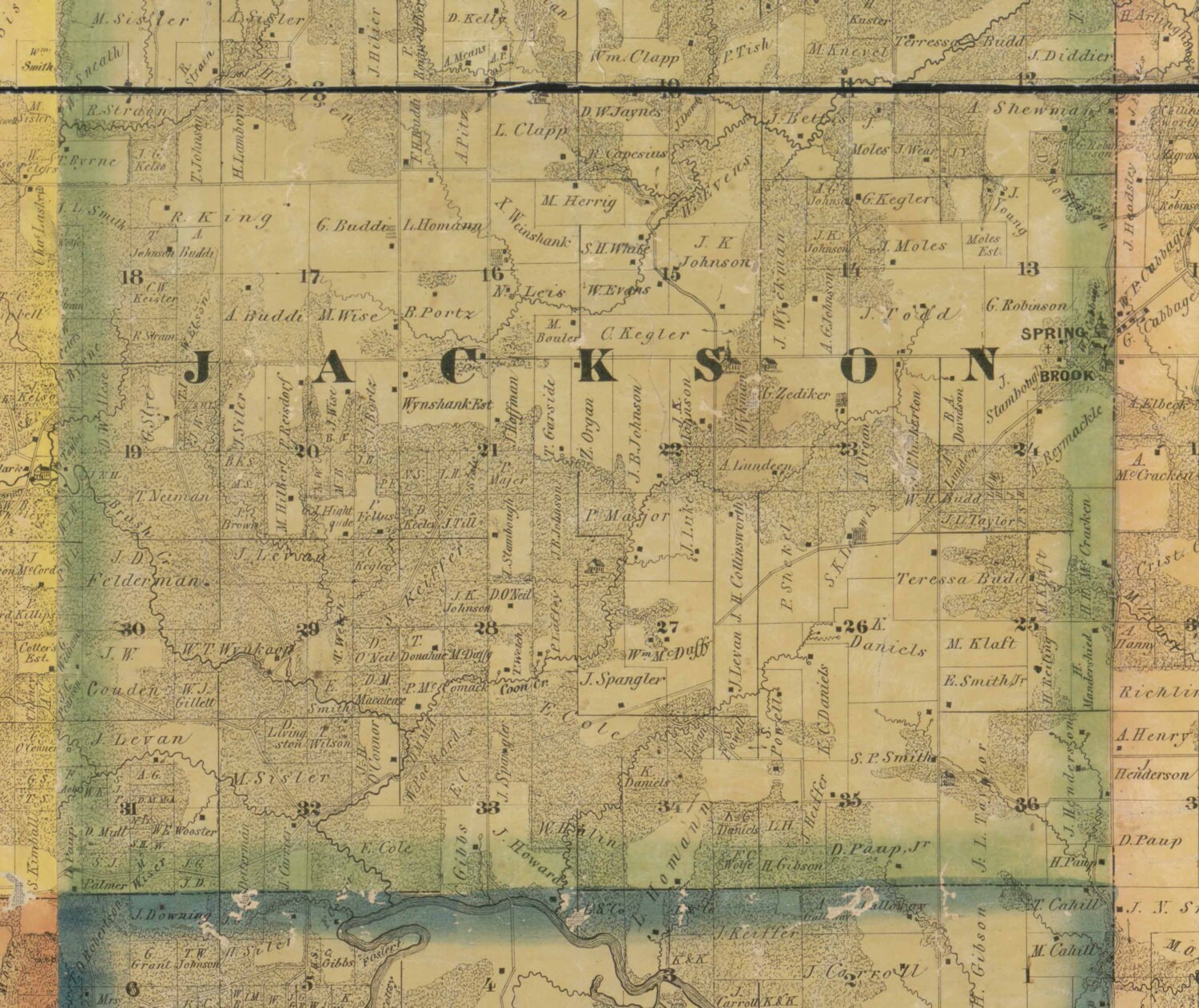 Jackson County Iowa 1867 Old Wall Map With Landowner Names Farm Lines ...