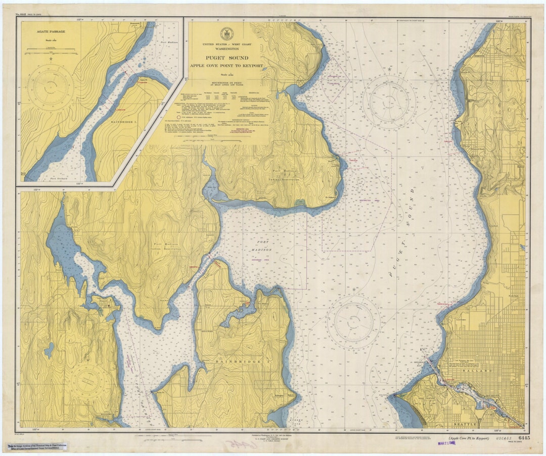 Apple Cove Point - Keyport 1947 Nautical Map, Washington, Reprint PC ...