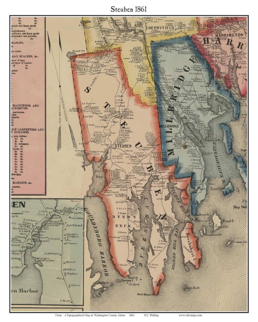 Steuben 1861 Old Town Map With Homeowner Names Maine - Reprint ...