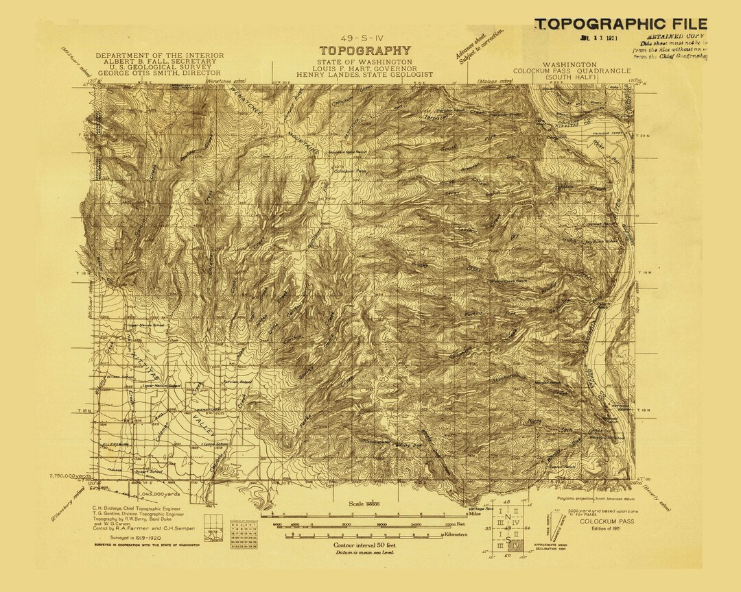 Colockum Pass 1921 Old Topo Map Quad Reprint Kittitas Valley 30x30 USGS ...