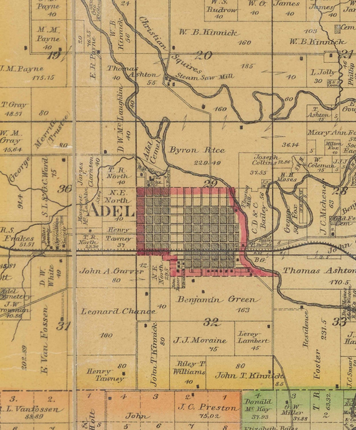 Dallas County Iowa 1883 Old Wall Map With Landowner Names Farm Lines ...