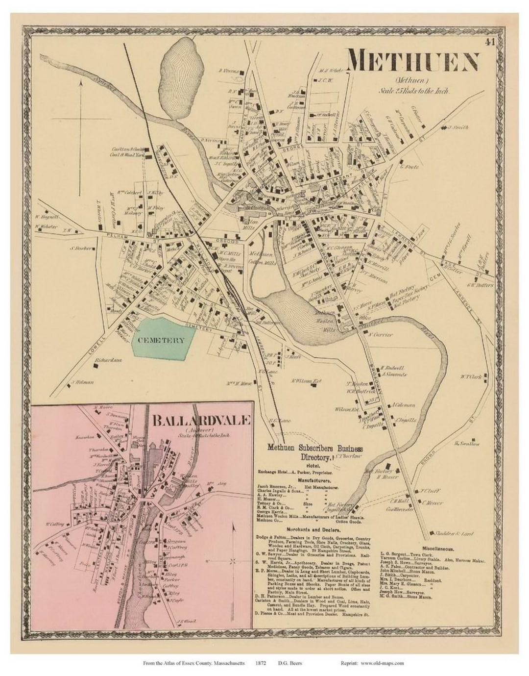Methuen Village 1872 - Old Town Map Reprint - Ballardvale, Essex County ...