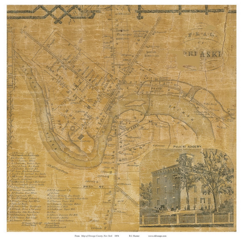 Pulaski Village 1854 Old Town Map With Homeowner Names New York Salmon ...