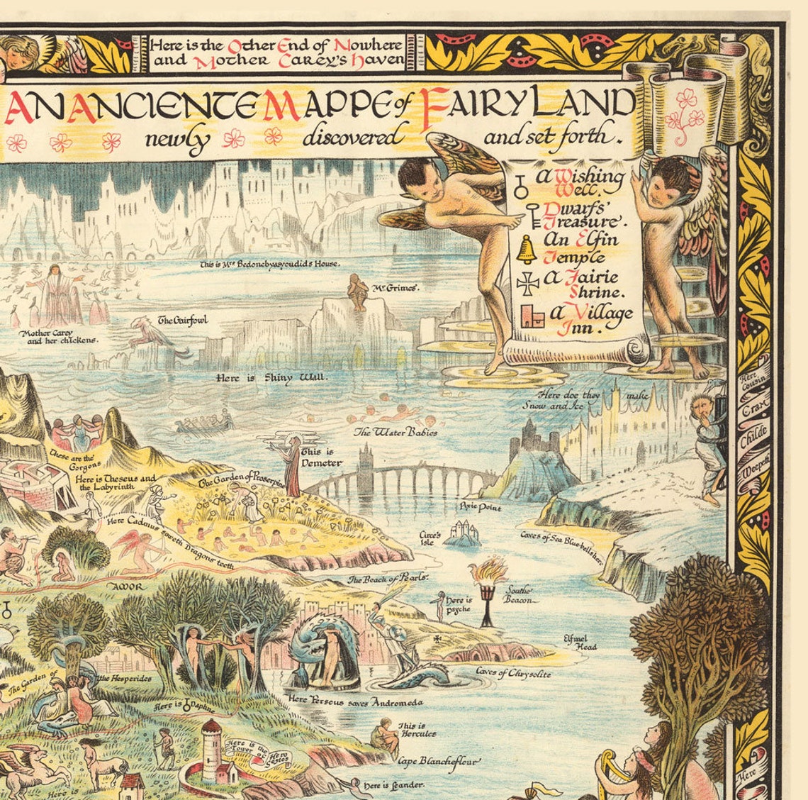 Fairy Land Map Old Map Reprint Fairyland Mythology Tales - Etsy