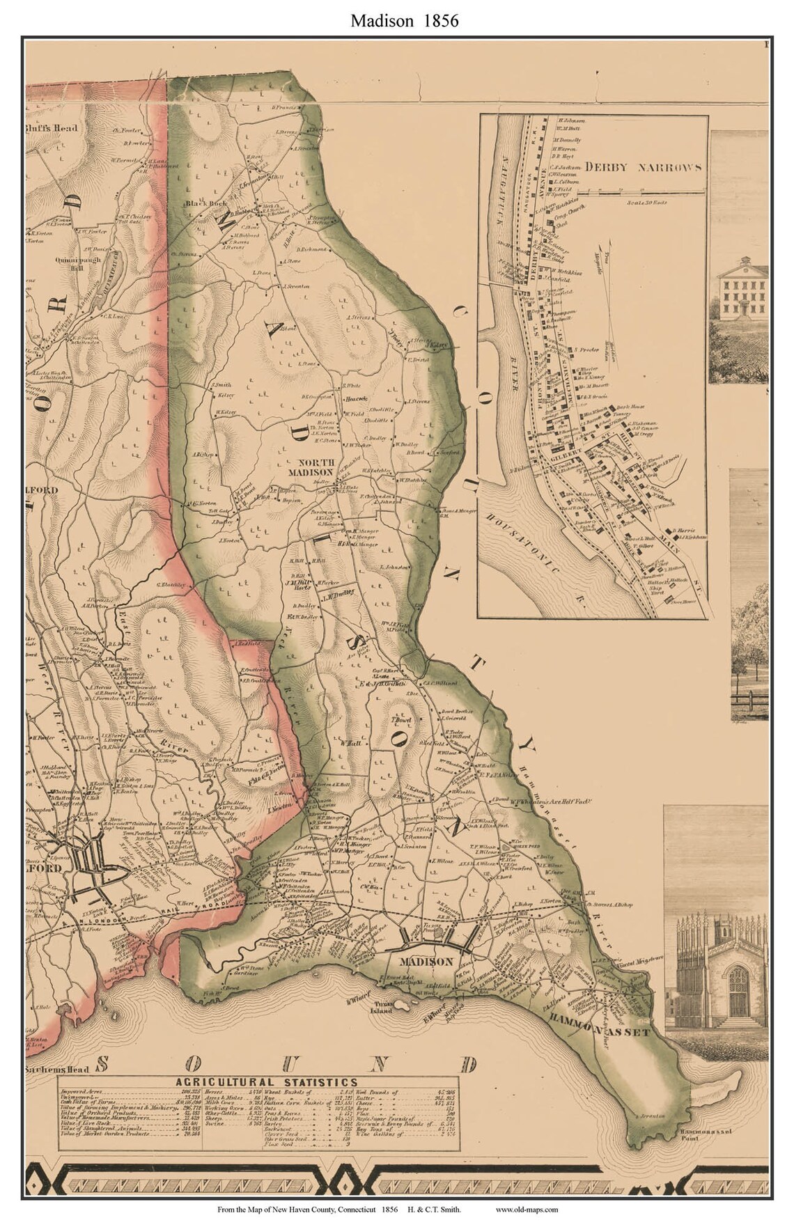 Madison 1856 Old Town Map With Homeowner Names Connecticut | Etsy
