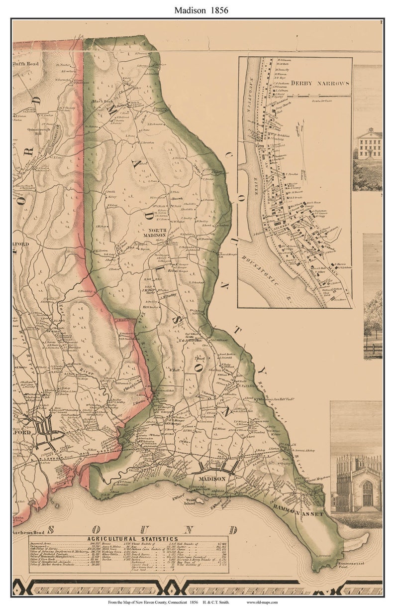 Madison 1856 Old Town Map With Homeowner Names Connecticut - Etsy