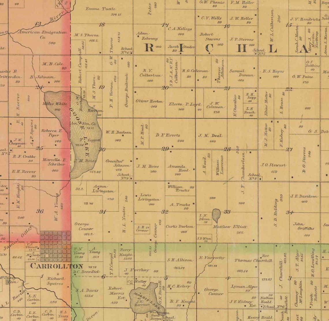 Carroll County Iowa 1884 Old Wall Map With Landowner Names - Etsy