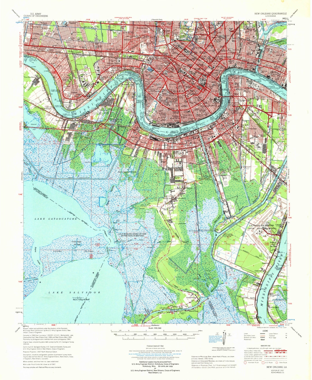 New Orleans 1967 1969 Old Topo Map Harahan Lake Cataouatche Lake ...