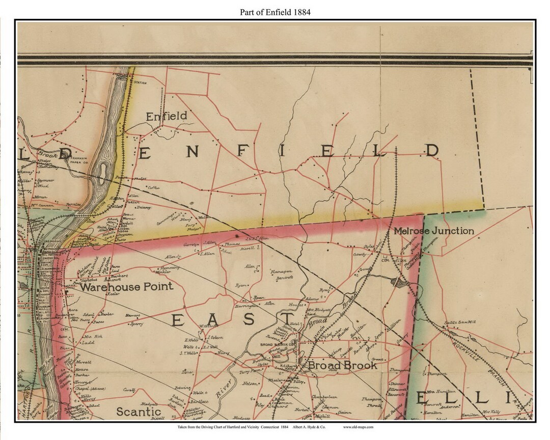 Enfield, Part of 1884 Old Town Map With Homeowner Names Connecticut ...
