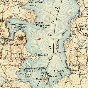 Lake Sunapee - Big Area - Ca 1930 USGS Old Topographical Map Custom ...