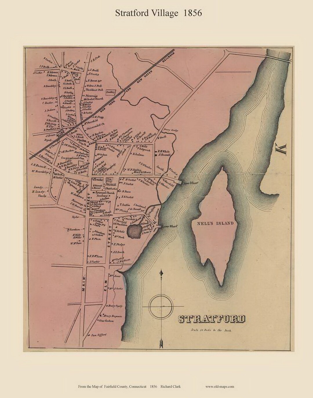 Stratford Village 1856 Old Town Map With Homeowner Names Connecticut ...